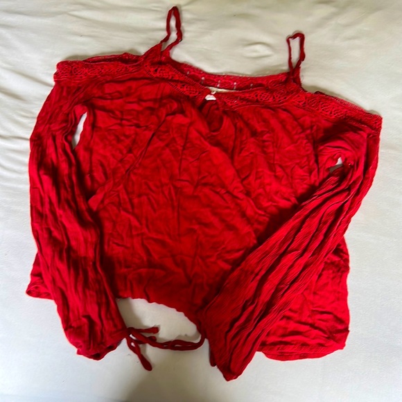 Abercrombie & Fitch | Tops | Off The Shoulder Red Flowy Top | Poshmark